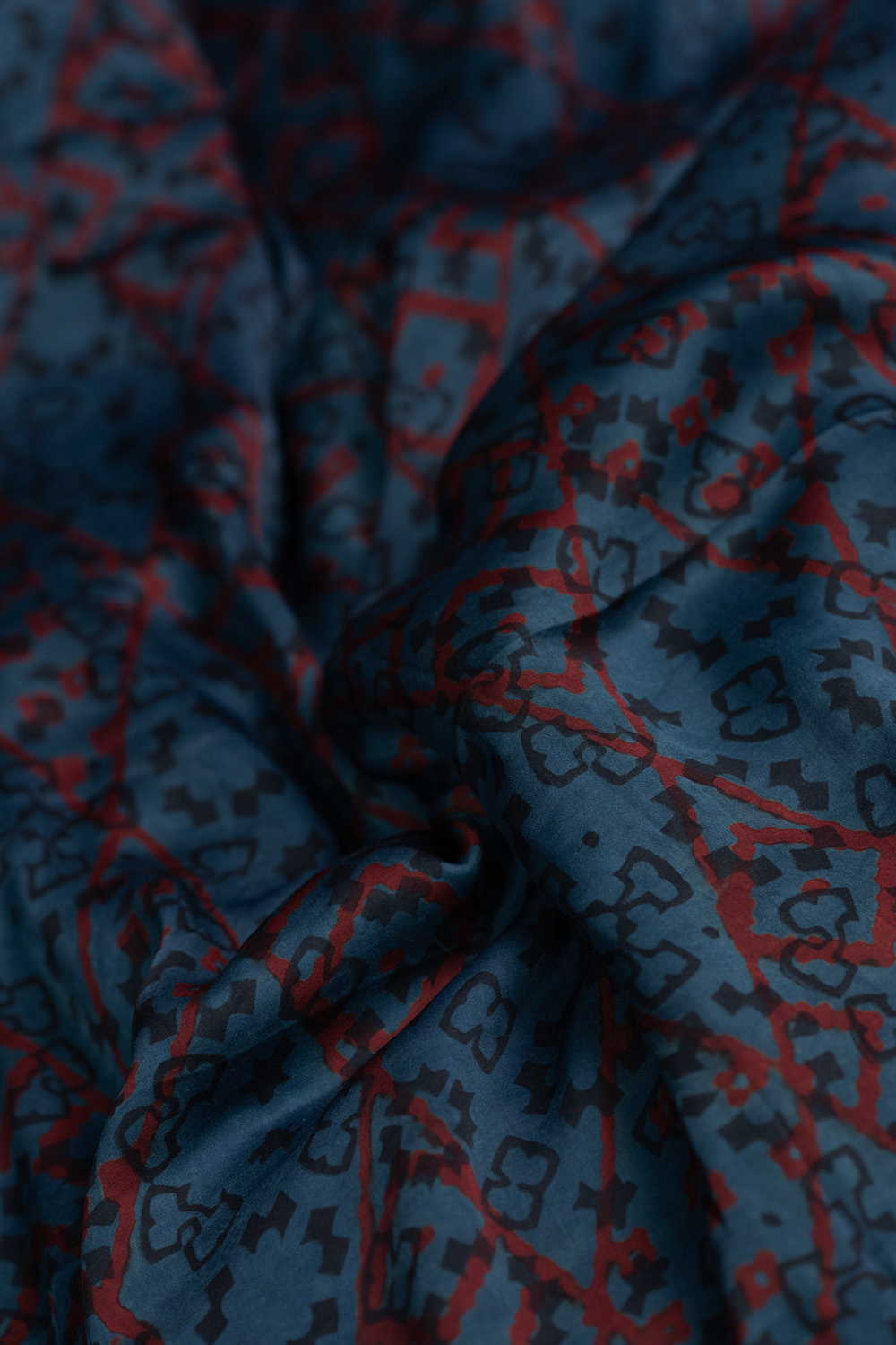 Shop Red Lines on Blue Ajrak Modal Silk Fabric Online at Matkatus