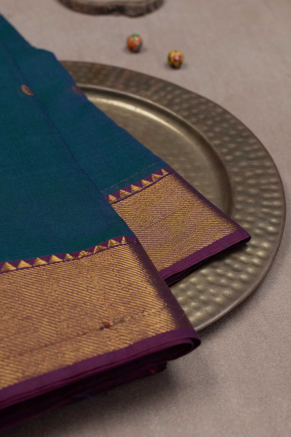 Shop Peacock Blue with Gold Zari Border Narayanpet Fabric at Matkatus