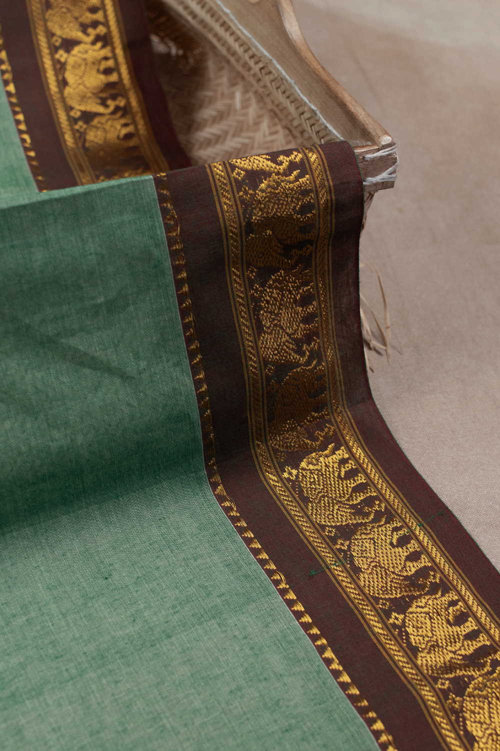 Shop Zari Border on Green Narayanpet Cotton Fabric at Matkatus