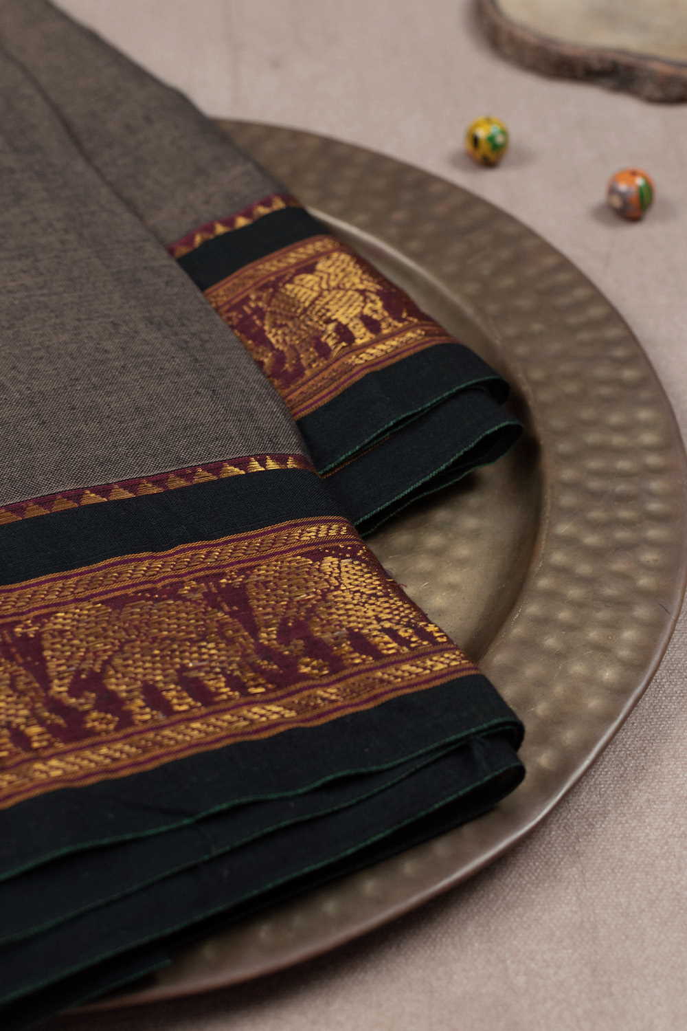 Shop Zari Border on Grey Narayanpet Cotton Fabric at Matkatus