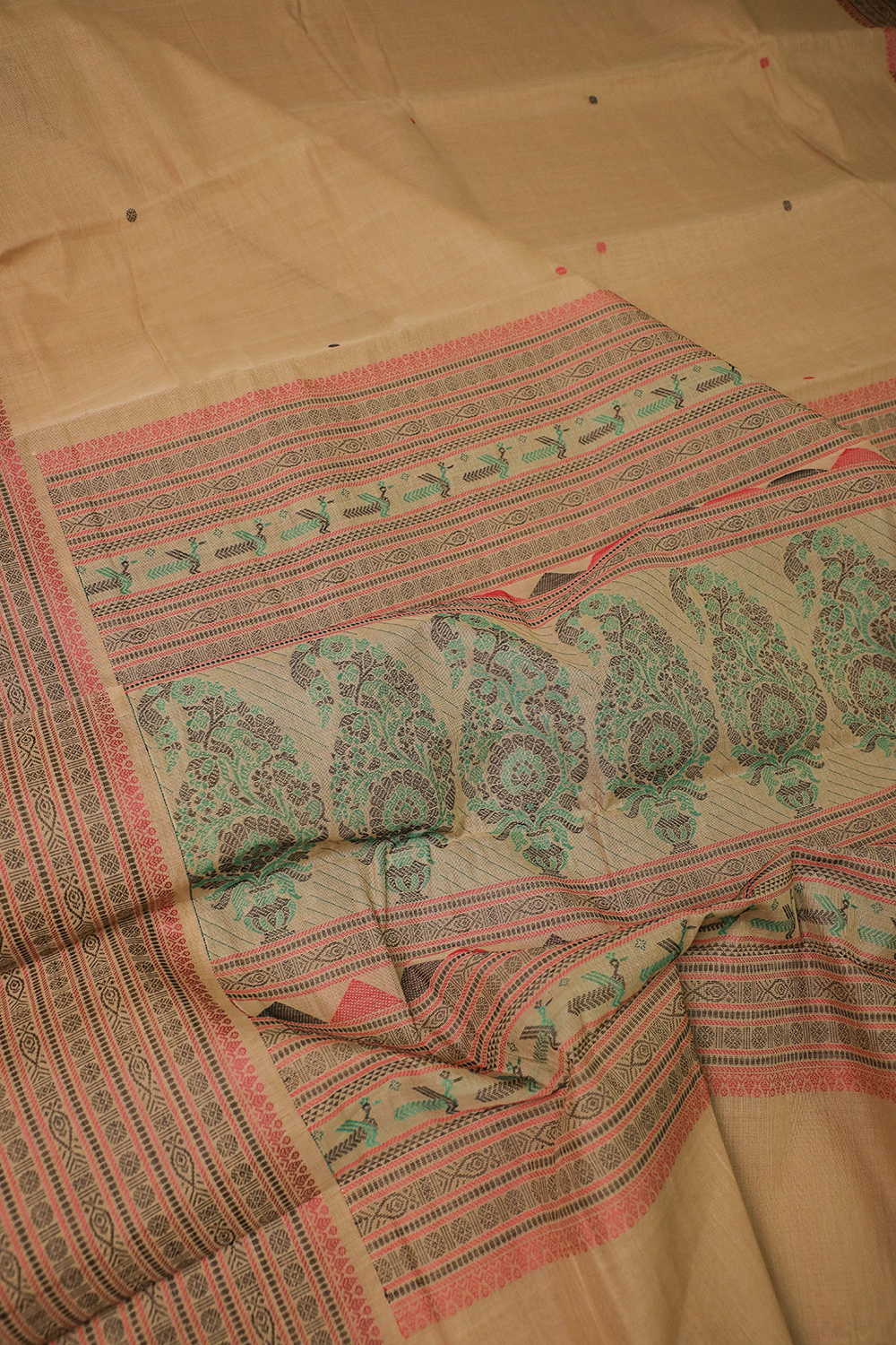 Buy Light Beige Kanchipuram Cotton saree Online - Matkatus
