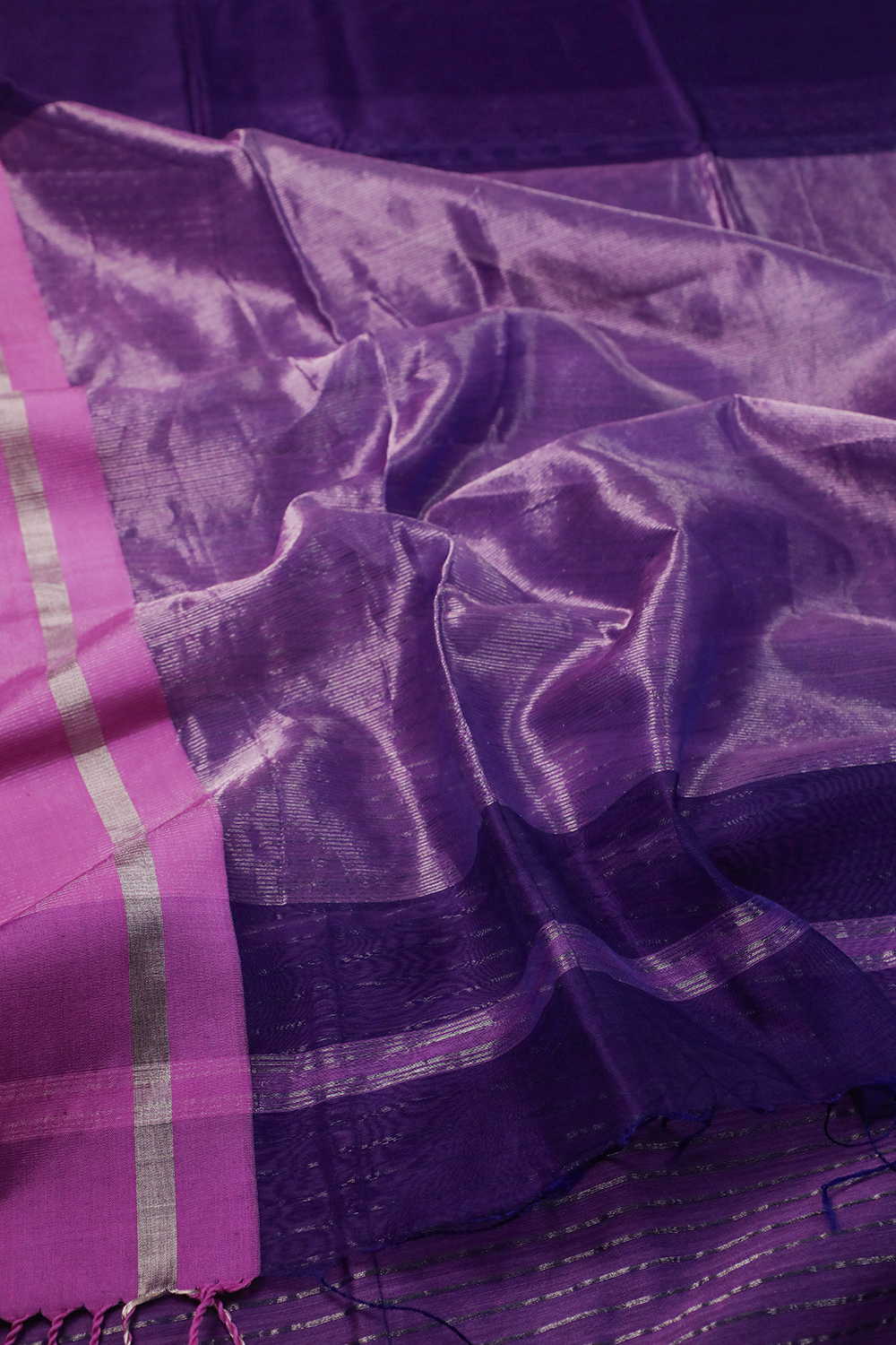 Buy Velvet Purple with Fuscia Pink Border Maheshwari Silk Cotton saree ...