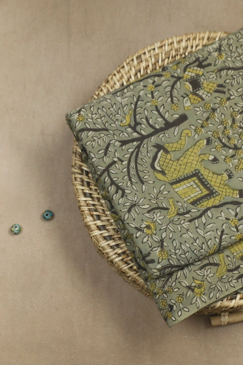 Shop Vibrant Grey Forest Block Printed Cotton Fabric at Matkatus