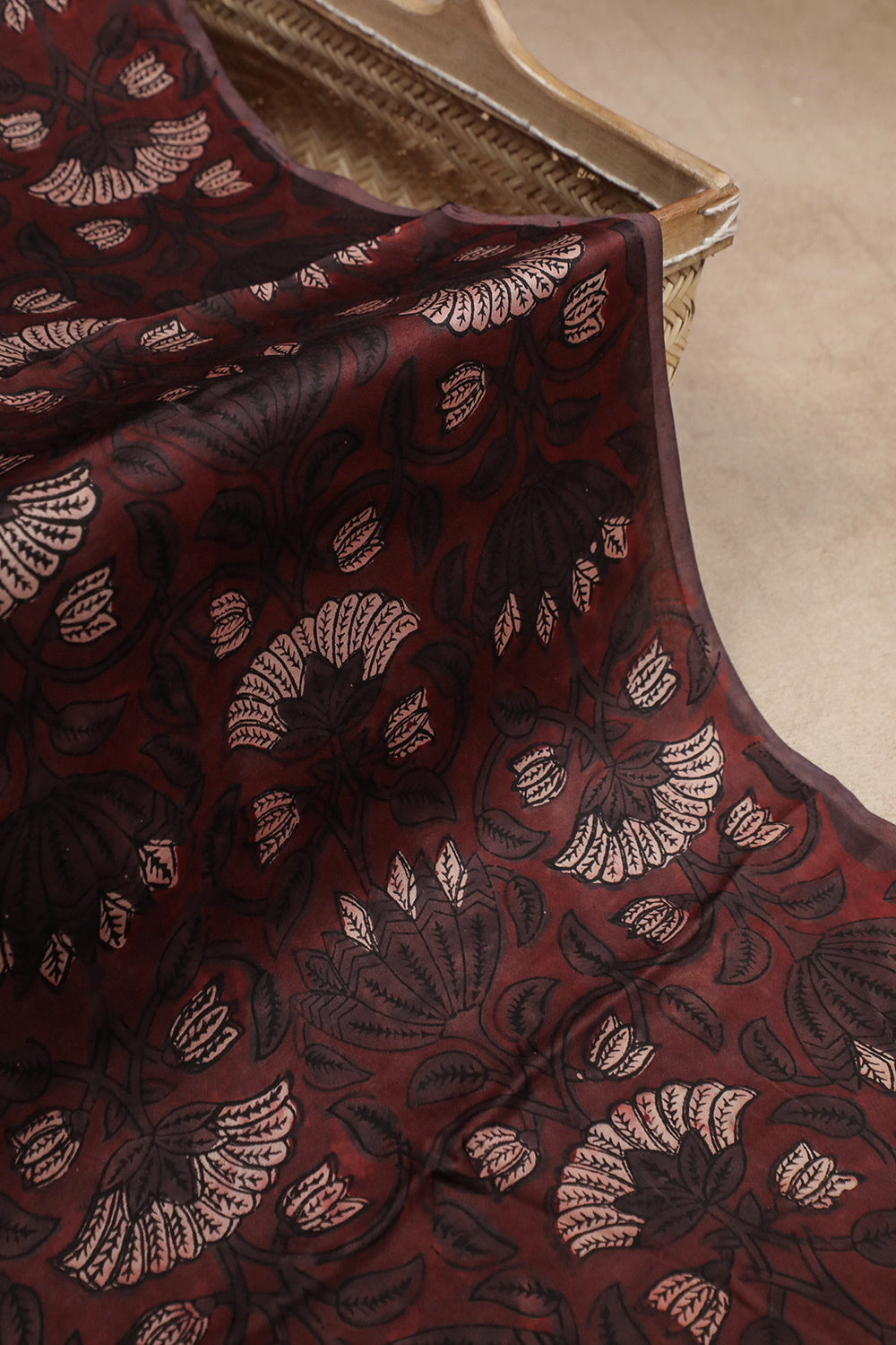 Shop the Intricate Floral Block Printed Modal Silk Fabric – Matkatus