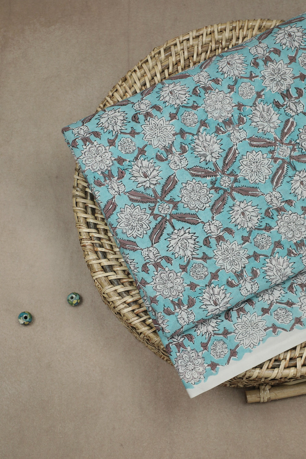 Buy Exquisite Blue with Intricate Design Sanganeri Cotton Fabric – Matkatus